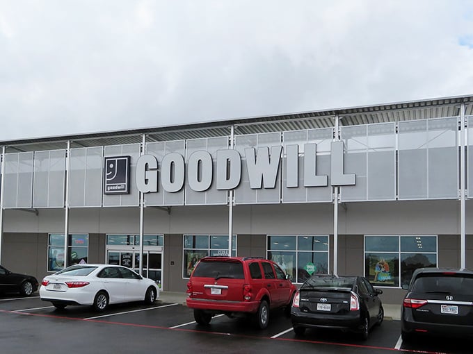 The modern facade of Goodwill's Whitestone location belies the treasure trove within—like finding a five-star buffet hiding in plain sight off the highway.