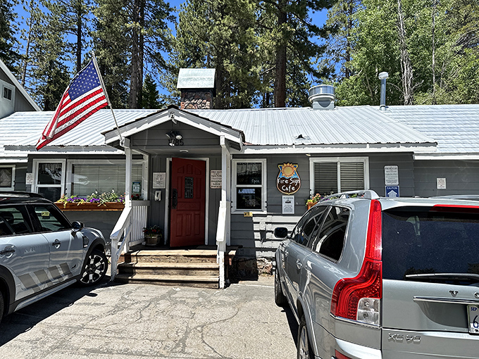 The quintessential Tahoe experience begins at this charming blue cabin, where flower boxes and a welcoming porch promise breakfast nirvana awaits inside.