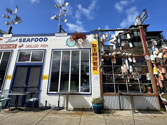 The coastal equivalent of finding a $20 bill in your winter coat—unassuming from the outside, but promising treasures within. Those metal sculptures hint at the creativity awaiting inside.