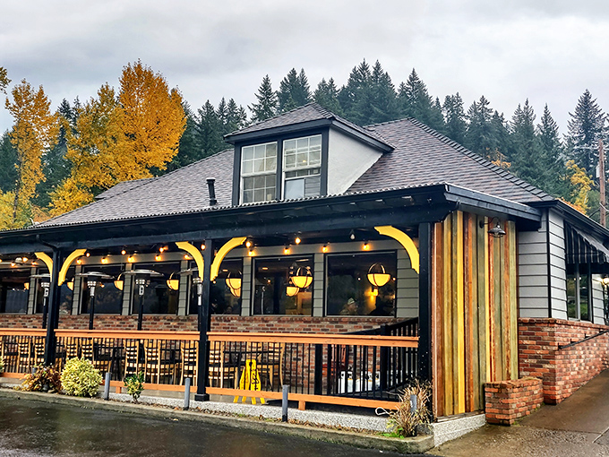 The covered patio at Point Restaurant offers a front-row seat to Oregon's natural splendor. Mountain views and fresh air make every bite taste better.