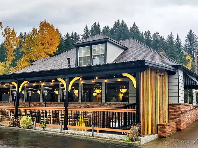 The covered patio at Point Restaurant offers a front-row seat to Oregon's natural splendor. Mountain views and fresh air make every bite taste better.