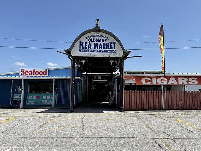 The iconic entrance beckons treasure hunters with promises of bargains hiding just beyond those welcoming gates.
