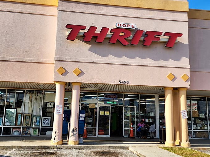 The unassuming exterior of Hope Thrift Store in Kissimmee hides a treasure trove within. Like a Vegas casino, what happens inside will empty your wallet—but for much better reasons.