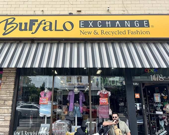 The iconic yellow Buffalo Exchange sign beckons fashion hunters to this Wicker Park gem, where "Buy, Sell, Trade" isn't just a slogan—it's a lifestyle.