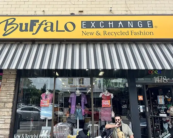 The iconic yellow Buffalo Exchange sign beckons fashion hunters to this Wicker Park gem, where "Buy, Sell, Trade" isn't just a slogan—it's a lifestyle.