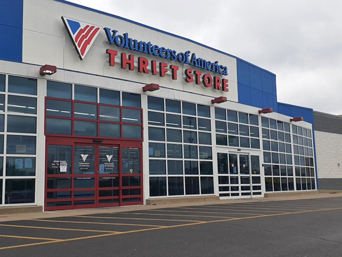 The bright blue facade of VOA Westland stands like a beacon of bargain possibilities – retail therapy without the retail prices.