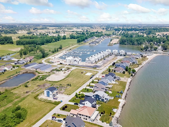 Aerial views don't lie—Marblehead's peninsula setting offers water vistas that make you question whether you're still in the Midwest or somehow teleported to coastal New England.