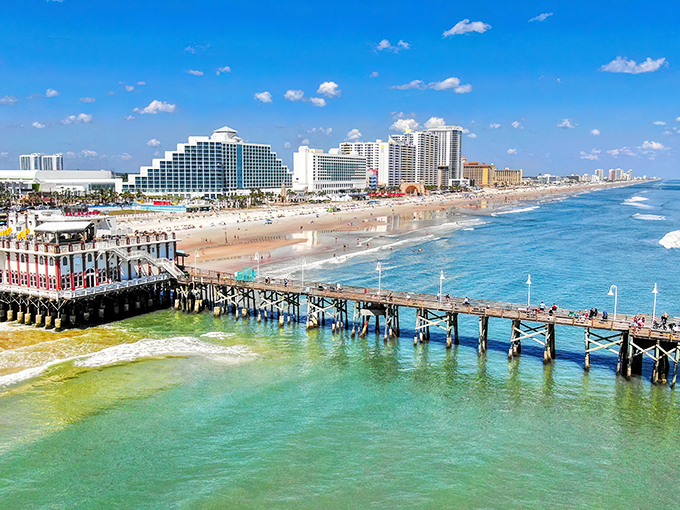 The Atlantic meets architecture in perfect harmony along Daytona's shoreline. Those turquoise waters aren't just for postcards—they're your potential backyard.