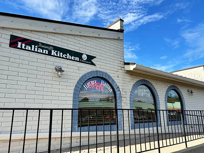 The unassuming brick facade with blue-trimmed arched windows might not scream "culinary destination," but that's part of Jimmy's charm—the best Italian treasures are often hidden in plain sight.