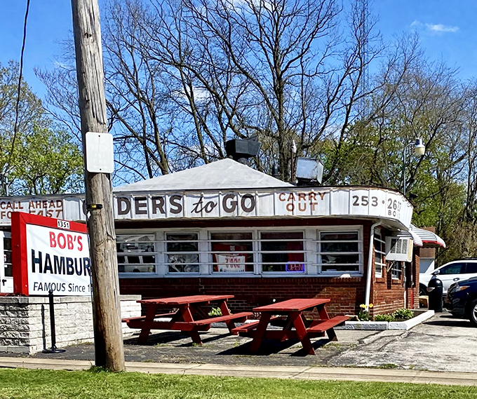 Time stands still at Bob’s Hamburg in Akron, where the old-school facade and decades-old sign promise burgers just like they’ve been making since 1931.