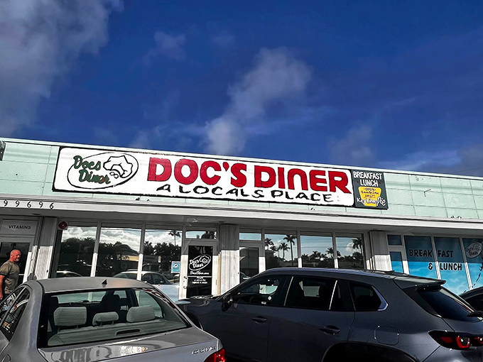 The unmistakable mint-green facade of Doc's Diner proudly declares itself "A LOCAL'S PLACE" – the Florida Keys equivalent of finding hidden treasure.