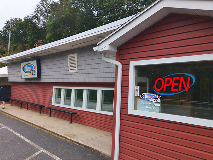 The classic red siding of Diner 22 stands as a beacon of hope for hungry travelers – proof that sometimes the best meals hide in plain sight.