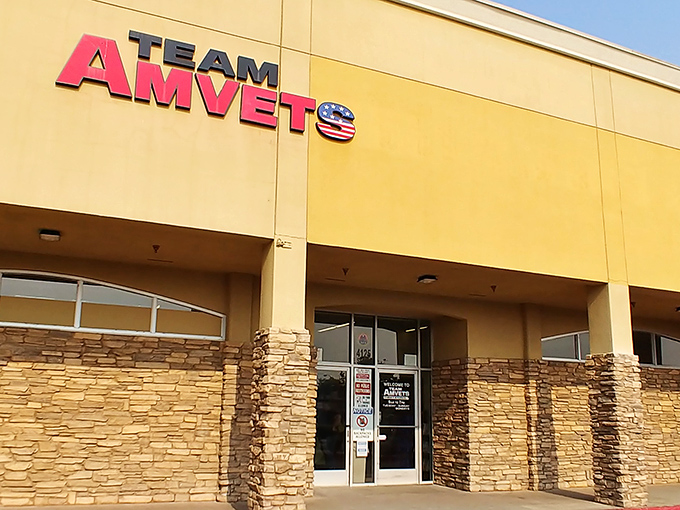 The unassuming beige exterior of AMVETS belies the treasure trove within—like finding a gourmet meal at a gas station, the best surprises come in modest packages.