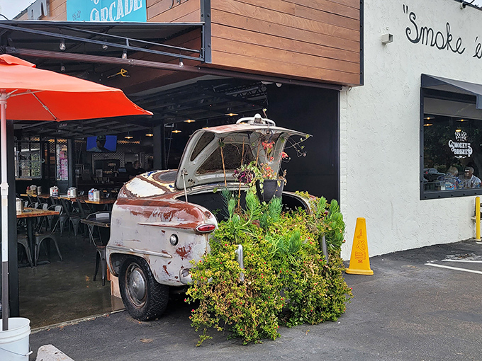 That vintage truck isn't just decoration—it's a promise of old-school flavor and a perfect Instagram backdrop for your pre-feast selfie.