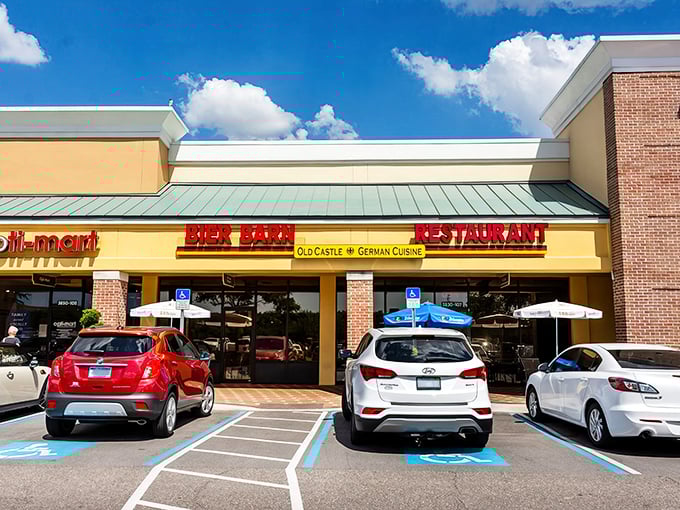 Strip mall surprise! Old Castle Restaurant's unassuming exterior hides a Bavarian wonderland within, proving you should never judge a schnitzel by its storefront.