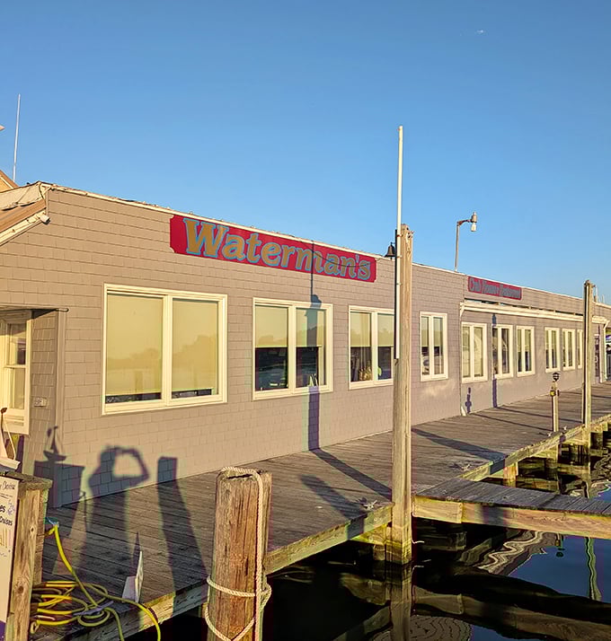 The unassuming exterior of Waterman's Crab House proves the old adage: never judge a crab cake by its siding. Seafood paradise awaits inside!