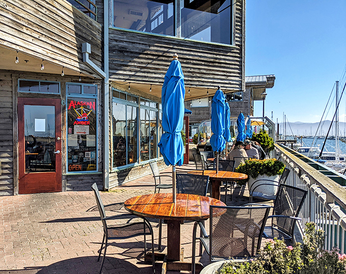 Blue Sky Bistro's weathered exterior whispers promises of culinary treasures hiding behind those welcoming doors.