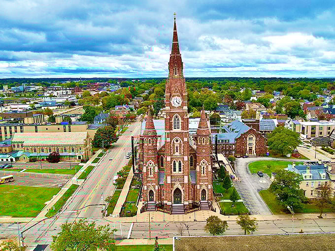 St. Columbkille Church stands as Hermitage's architectural crown jewel, its soaring spire and red brick façade a testament to the city's rich heritage and spiritual foundation.