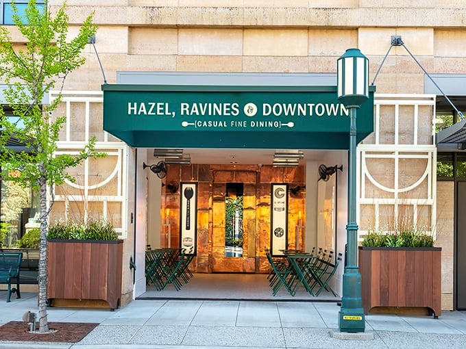 The emerald awning of Hazel's beckons like a culinary lighthouse in Birmingham, promising seafood treasures that would make even a New Englander do a double-take.