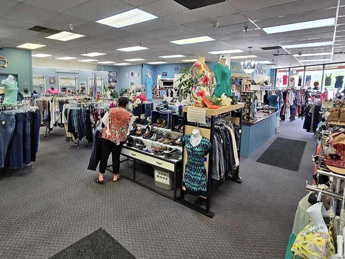 The treasure hunt begins! Meticulously organized racks create a boutique shopping experience where bargain hunters can easily navigate fashion gold mines.