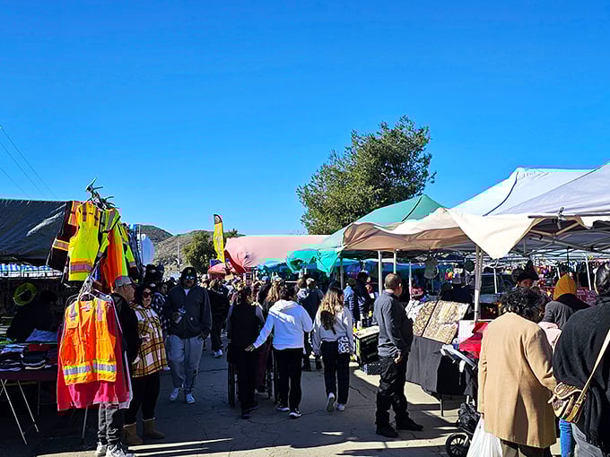 The bustling aisles of Winchester Swap Meet on a perfect Southern California day. Treasure hunting begins where the mountains meet the marketplace.