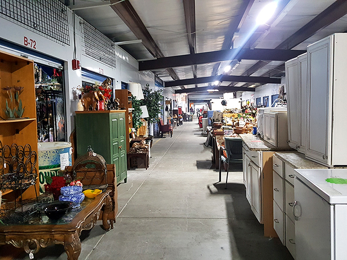 The covered walkways of Beach Boulevard Flea Market stretch like urban canyons of possibility, where one person's castoffs become another's treasures.