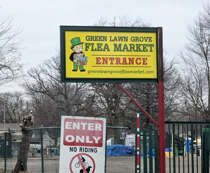 The cheerful yellow sign welcomes treasure hunters to Greenlawn Grove, where one person's castoffs become another's conversation pieces.