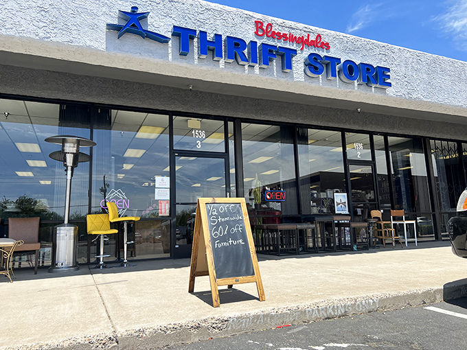 The storefront beckons with its playful name—a thrifty twist on luxury shopping that promises treasures without the Fifth Avenue prices.
