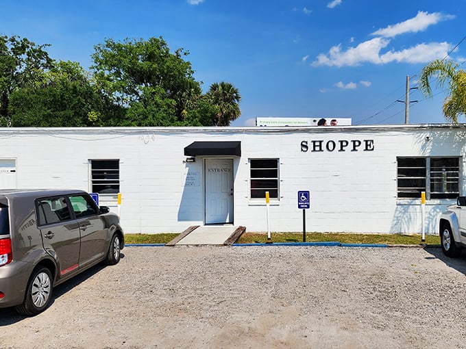 The unassuming white exterior of Thrift on 46 hides a treasure trove within—proof that judging books by covers is always a rookie mistake.