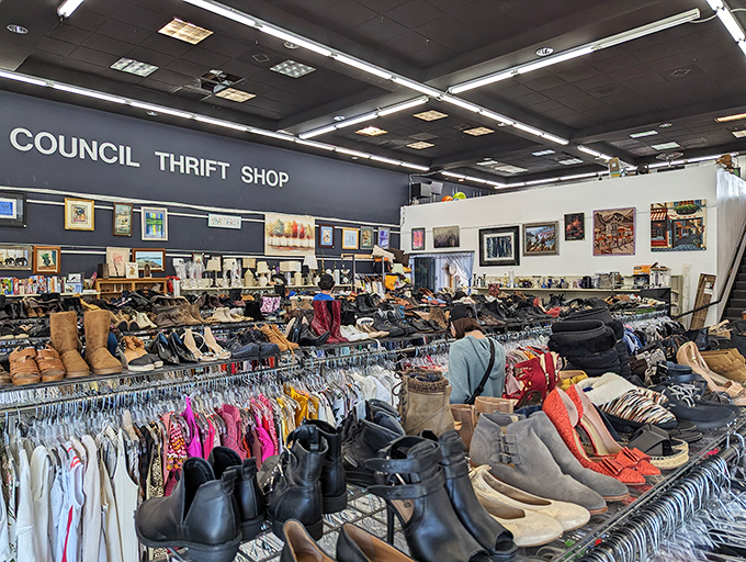 The Council Shop's colorful exterior promises adventures in bargain hunting that await just beyond those welcoming doors.