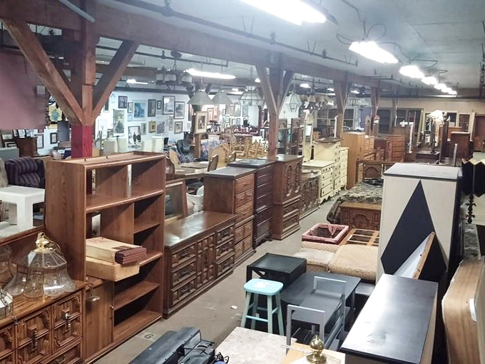 Row upon row of wooden treasures await new homes at Sweet Repeats, where yesterday's furniture becomes tomorrow's family heirlooms.