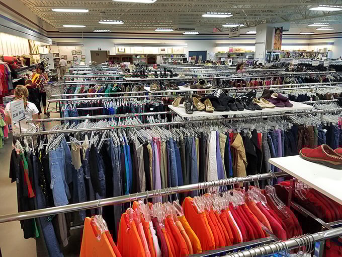 Inside Palmetto Goodwill lies a treasure trove worthy of any bargain hunter’s dreams. Like a thrift store Narnia, this blue-trimmed portal opens to endless adventures.
