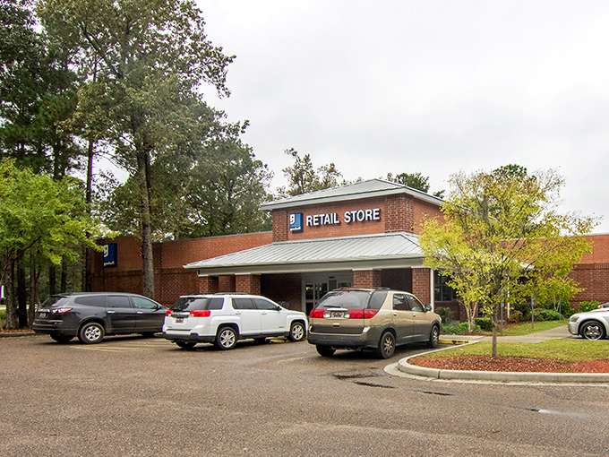 The unassuming brick exterior of Palmetto Goodwill hides a treasure trove within—like finding the Hope Diamond at a yard sale.