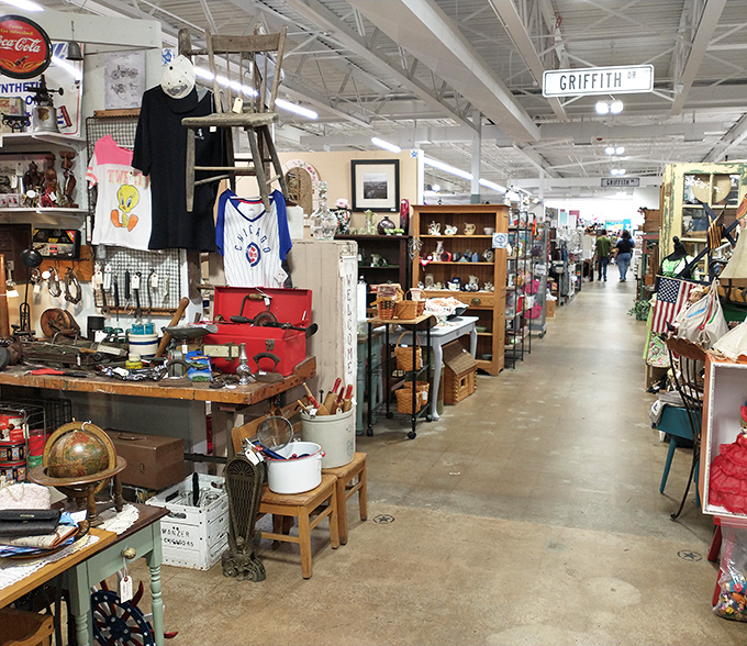 The unassuming exterior of America's Antique Mall in Highland hides a treasure trove within. Like finding a gourmet meal at a gas station, prepare to be pleasantly surprised!