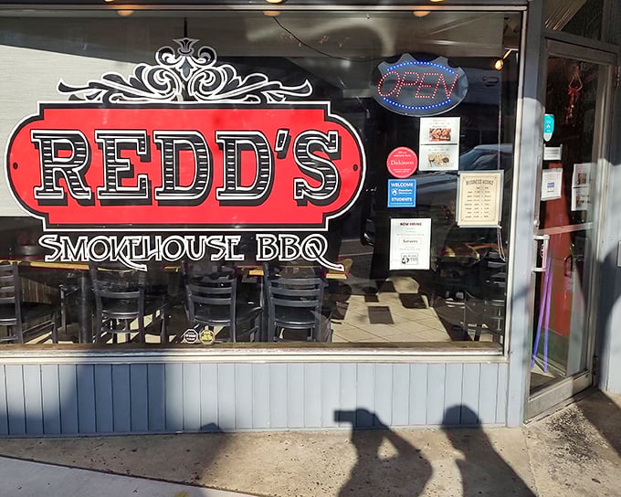 The neon-lit promise of "RIBS" and "WINGS" at Redd's isn't just advertising—it's a beacon of hope for barbecue pilgrims seeking salvation in Carlisle.
