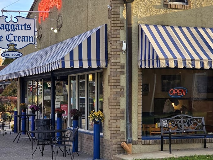 The iconic blue and white awning of Taggarts beckons like a lighthouse for sweet-toothed sailors navigating the streets of Canton.