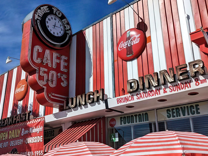That candy-striped exterior isn't just for show – it's a beacon calling all comfort food lovers home.