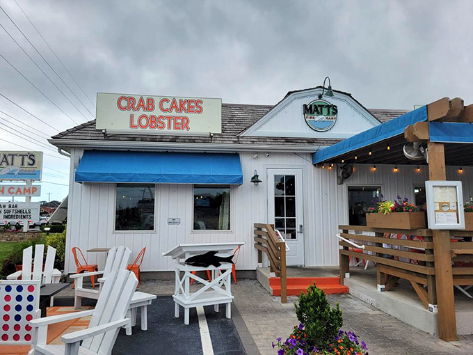 That vintage turquoise truck isn't just for show—it's the perfect mascot for Matt's Fish Camp, where coastal charm meets seafood perfection in Lewes.