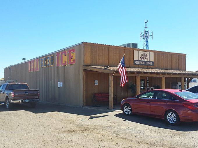 Like a movie set come to life, Out West's wooden facade stands proudly against the Arizona sky, promising adventure and good eats for weary travelers.