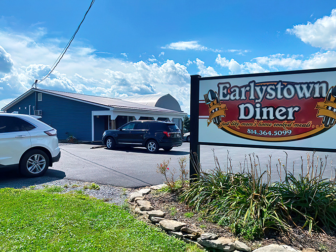 The unassuming exterior of Earlystown Diner stands like a beacon of hope for hungry travelers. Rural Pennsylvania's answer to the question, "Where can I get a proper breakfast?"