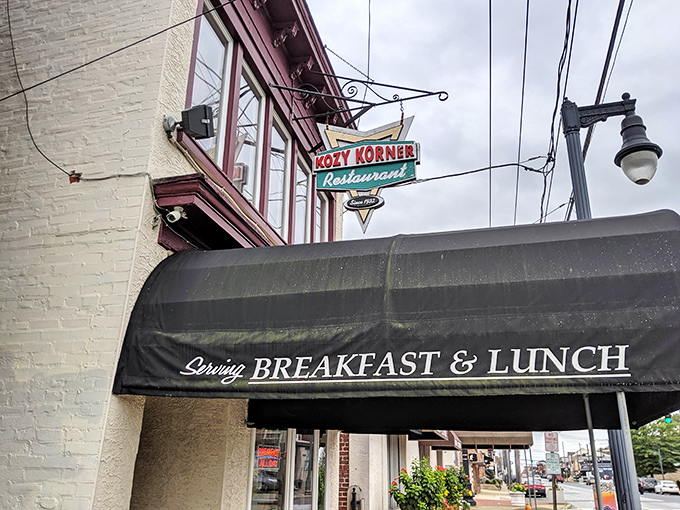 The classic black awning and vintage neon sign of Kozy Korner stand as a beacon of breakfast hope on this Wilmington corner. Time seems to slow down here.