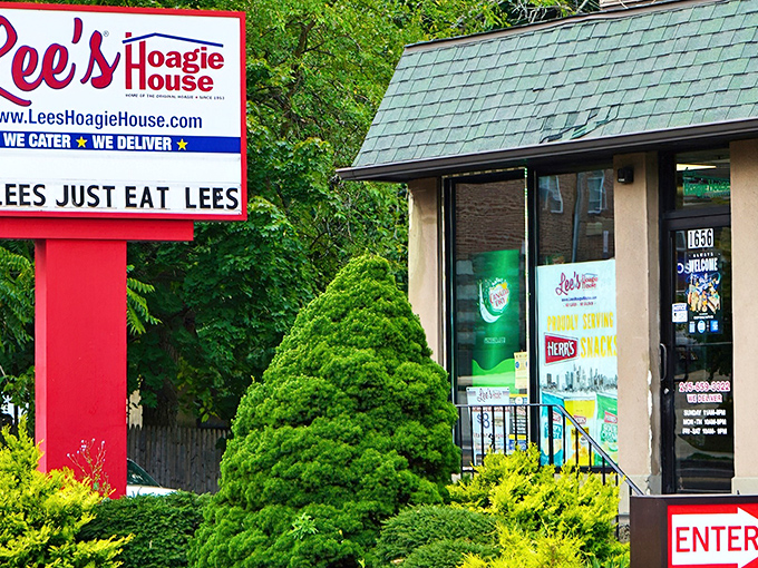 The unassuming exterior of Lee's Hoagie House in Abington – where sandwich greatness hides behind a modest façade. No fancy frills, just hoagie thrills.