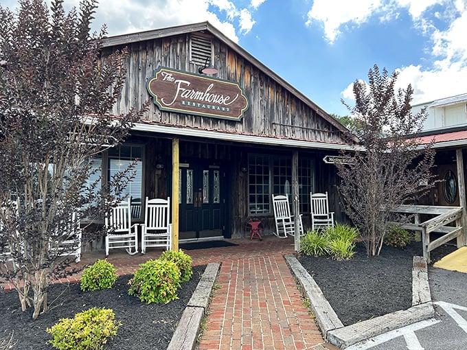 The weathered wooden exterior of The Farmhouse isn't trying to impress you—until you taste what's cooking inside this Christiansburg gem.