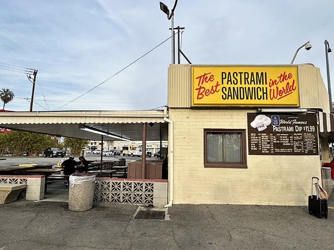 The iconic yellow sign boldly proclaims what generations of Angelenos already know—this pastrami is worth the pilgrimage to Alhambra.