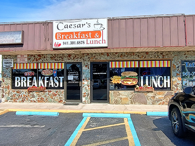 Stone facade meets breakfast dreams - Caesar's humble exterior hides culinary treasures that draw pilgrims statewide.