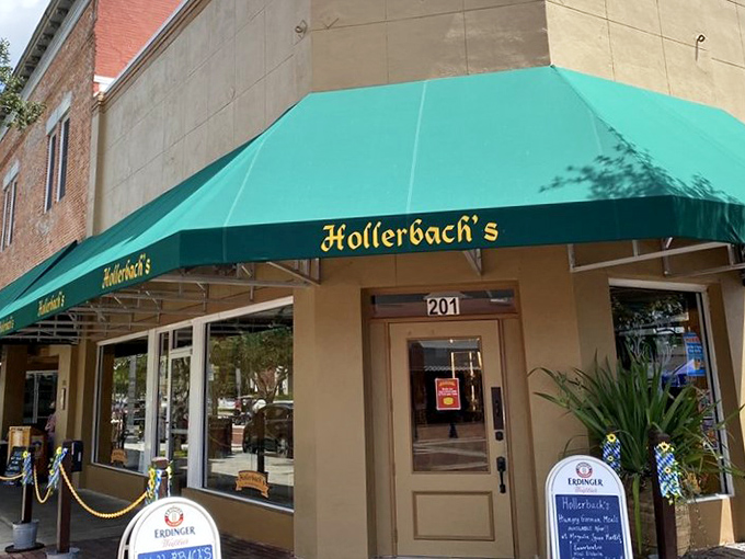 The turquoise awning of Hollerbach's Willow Tree Café beckons like a Bavarian oasis in downtown Sanford, where outdoor tables promise cold beer and warm conversation.