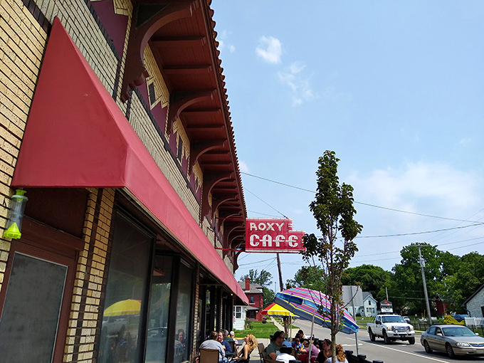 The iconic red awning and vintage sign of Roxy Cafe stand as a beacon of breakfast hope on Jackson's main drag. Small-town America at its most delicious.