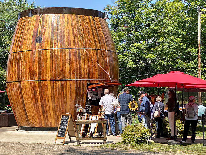 The ultimate roadside mirage isn't a desert oasis but a giant wooden barrel serving up summer memories in liquid form along Michigan's Blue Star Highway.