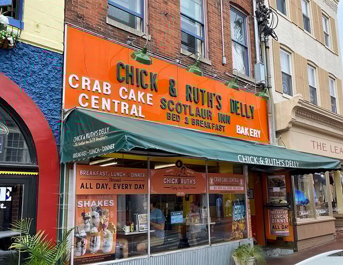 The unmistakable orange and blue façade of Chick & Ruth's stands out on Main Street like a culinary lighthouse guiding hungry sailors to port.