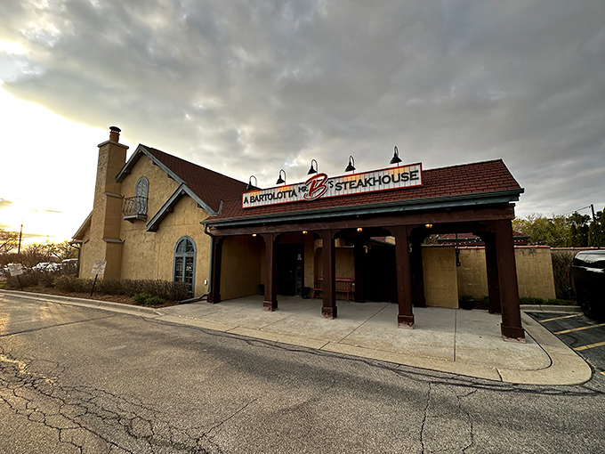 The ochre-colored exterior of Mr. B's welcomes you like a warm handshake, promising culinary delights within those Tuscan-inspired walls.